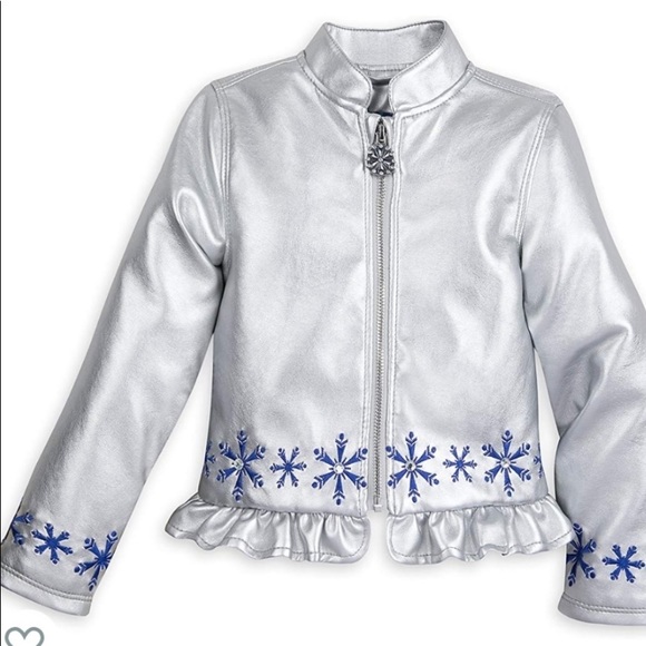 Disney | Jackets & Coats | Disney Frozen Faux Leather Silver Metallic Jacket Rhinestone ...
